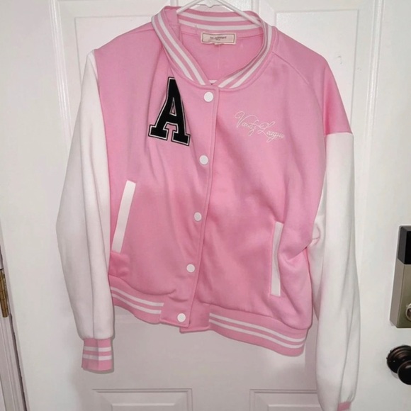 no comment | Jackets & Coats | No Comment Pastel Pink Varsity Jacket Xl ...